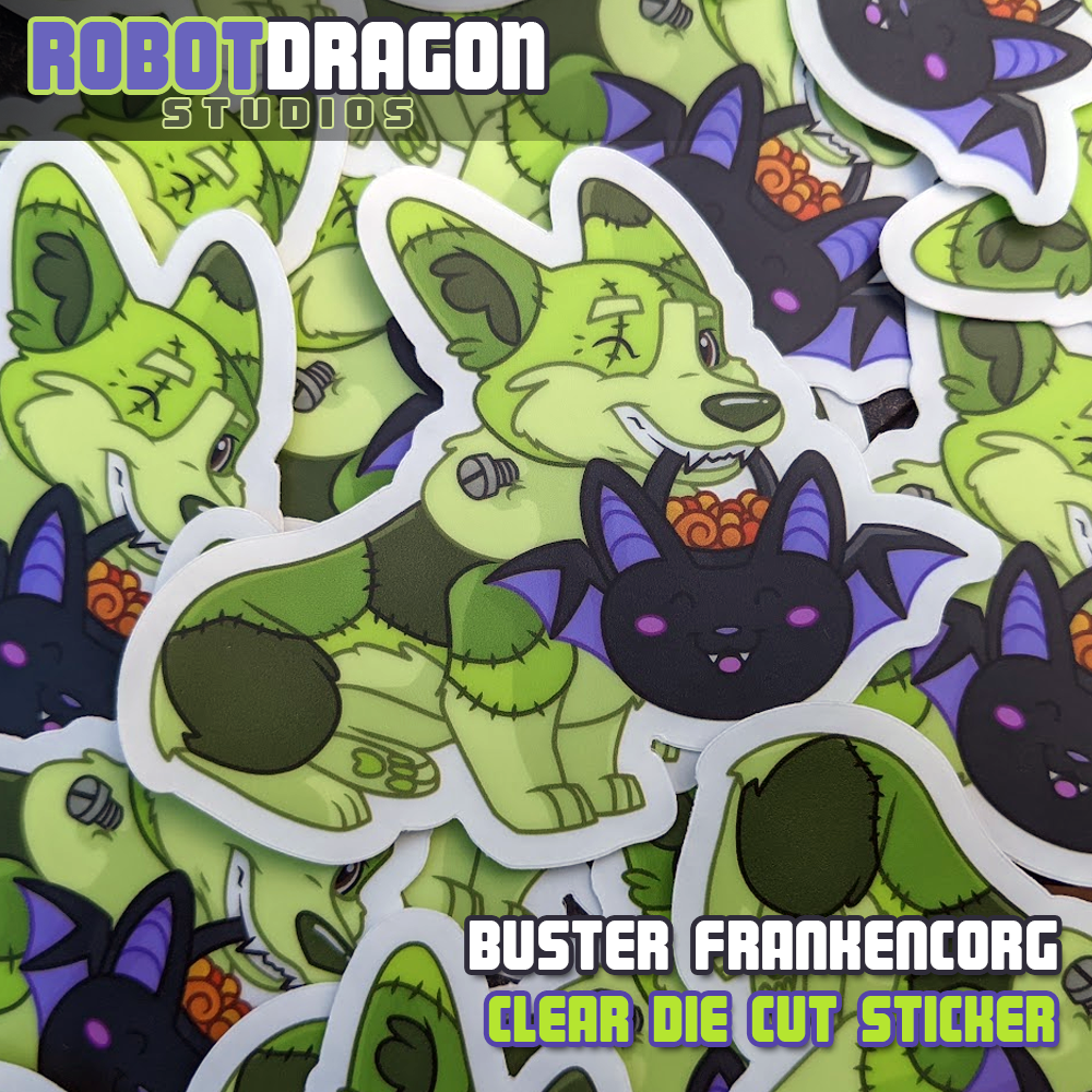Buster Frankencorg Sticker – Robot Dragon Studios