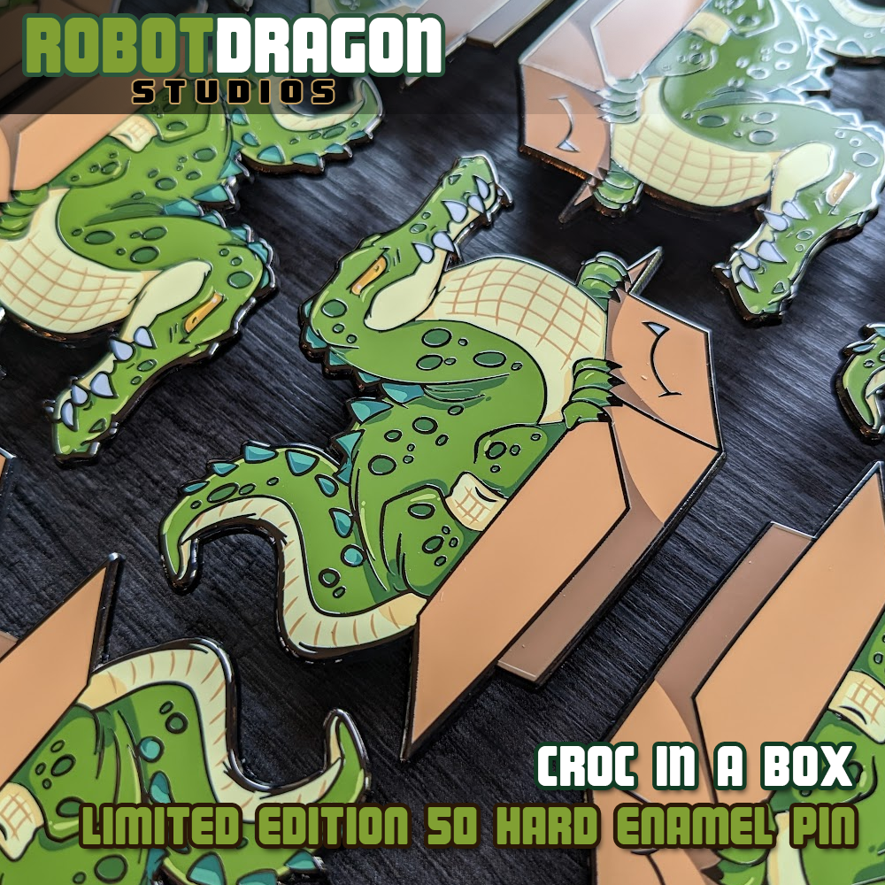 Croc In A Box Enamel Pin – Robot Dragon Studios