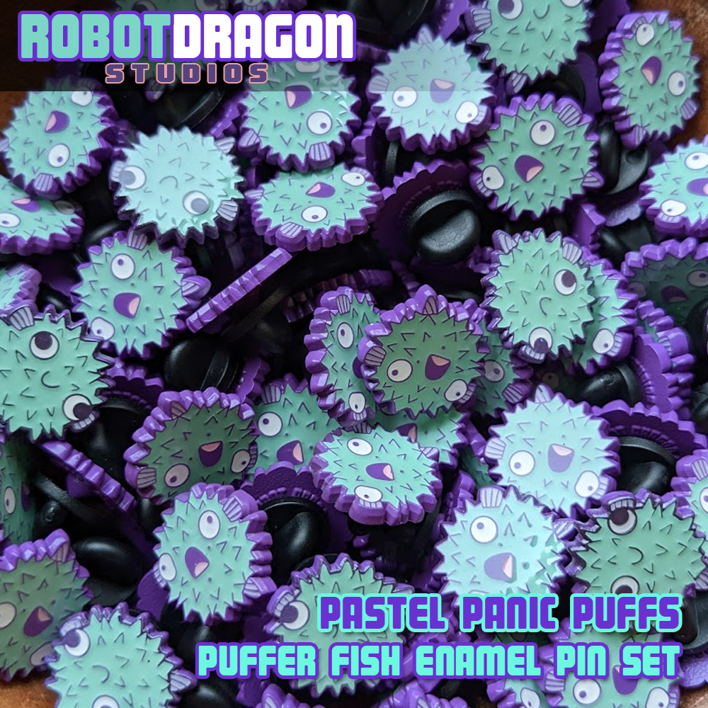 Pastel Puffer Fish Enamel Pin – Robot Dragon Studios