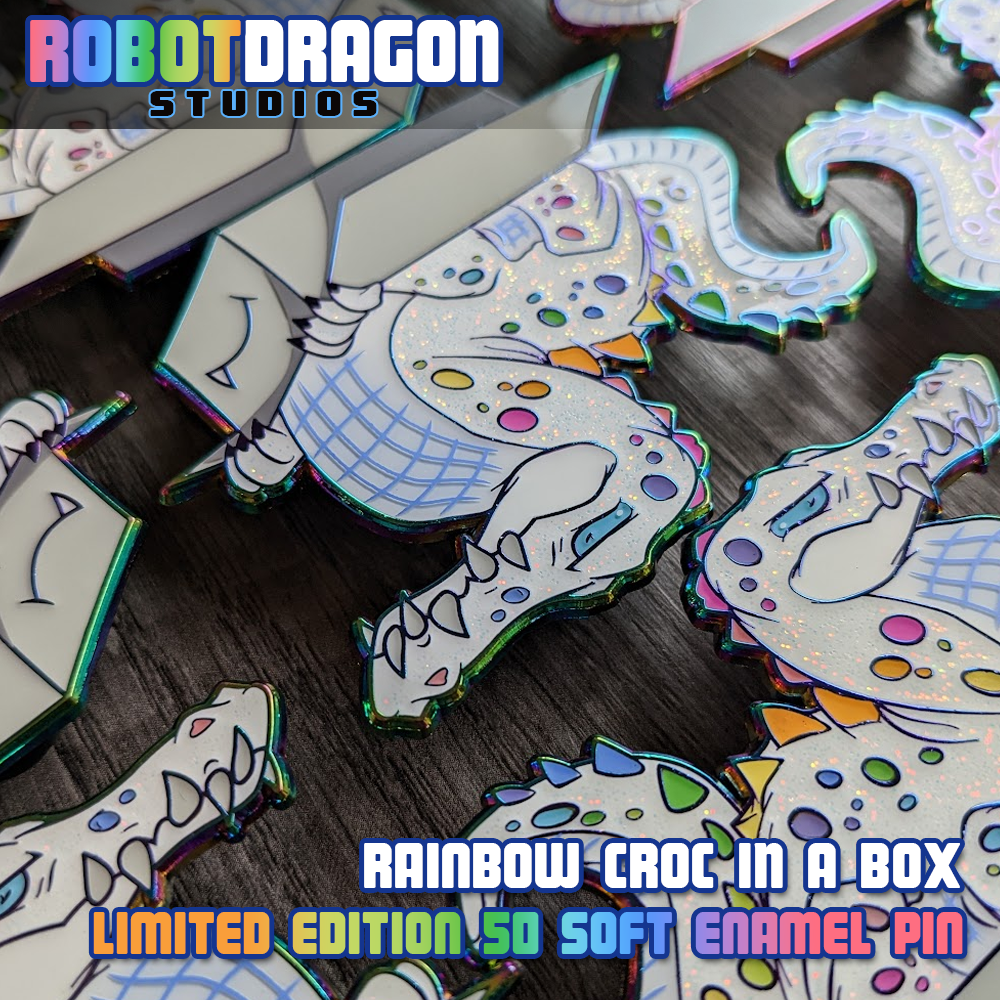 Croc In A Box Enamel Pin – Robot Dragon Studios